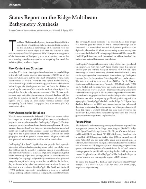 (PDF) Status Report on the Ridge Multibeam Bathymetry Synthesis