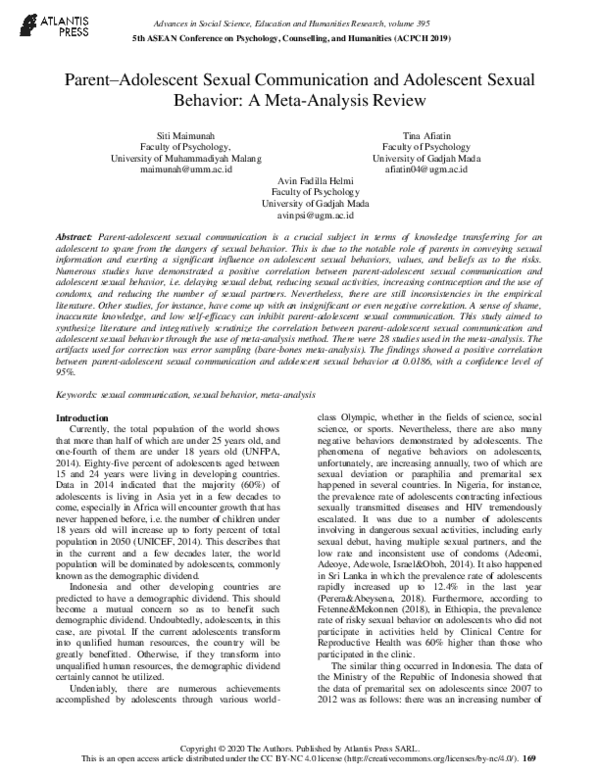 (PDF) Parent-Adolescent Sexual Communication and Adolescent Sexual Behavior: A Meta-Analysis Review