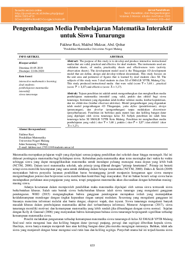 (PDF) Pengembangan Media Pembelajaran Matematika Interaktif untuk Siswa Tunarungu