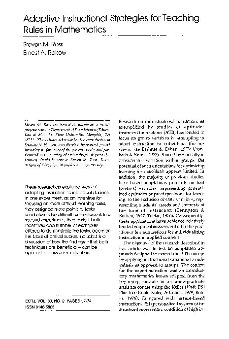 (PDF) Adaptive Instructional Strategies for Teaching Rules in Mathematics