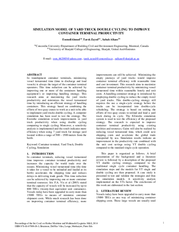 (PDF) Simulation model of yard truck double cycling to improve container terminal productivity