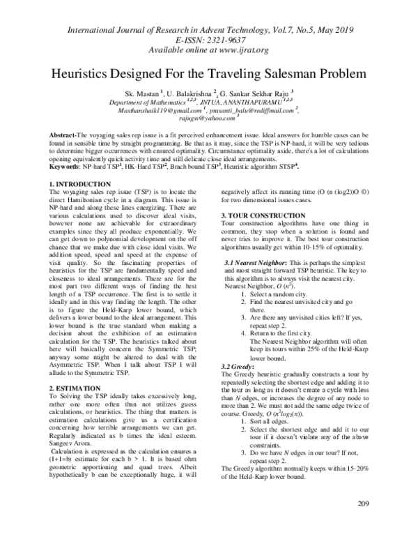 (PDF) Heuristics Designed For the Traveling Salesman Problem