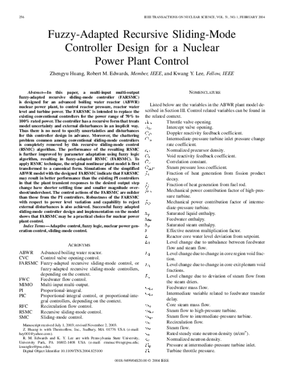 (PDF) Fuzzy-adapted recursive sliding-mode controller design for a nuclear power plant control