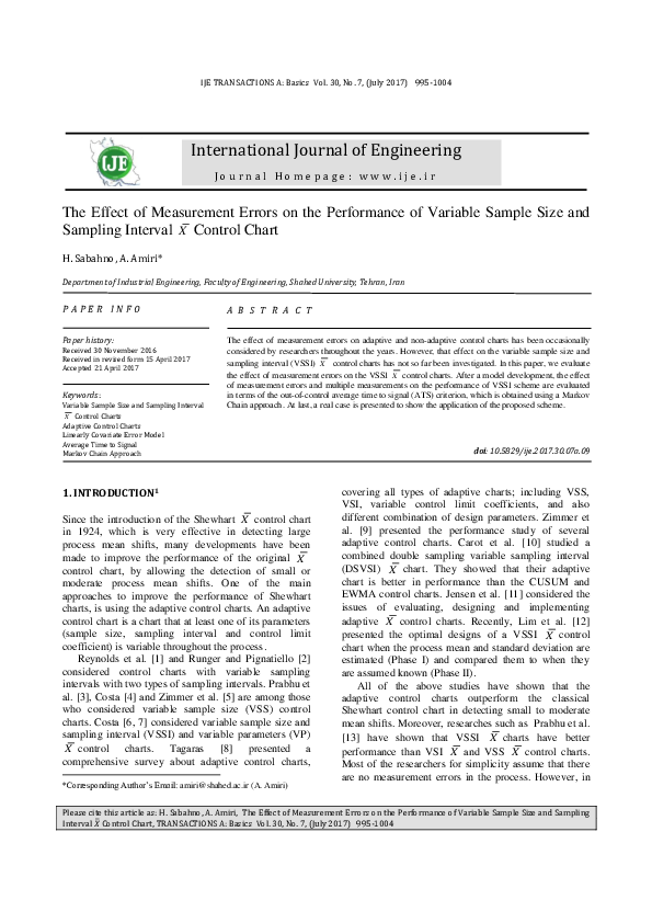 Pdf The Effect Of Measurement Errors On The Performance Of Variable