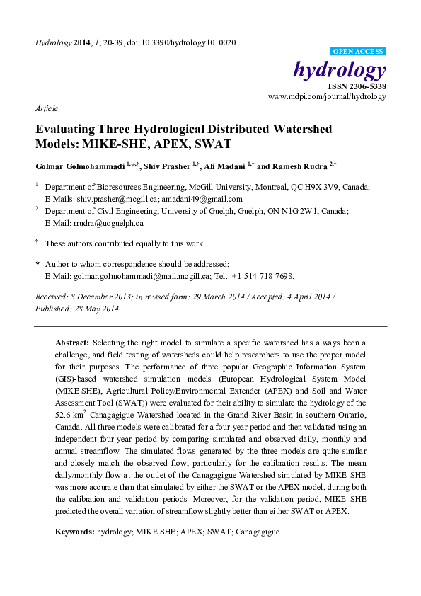 (PDF) Article Evaluating Three Hydrological Distributed Watershed ...