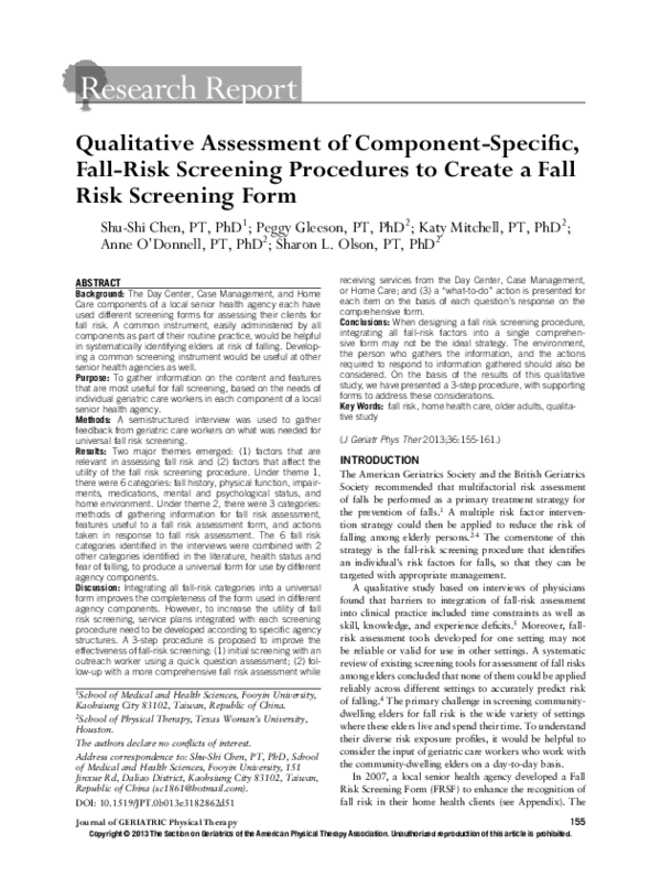 (PDF) Qualitative Assessment of Component-Specific, Fall-Risk Screening ...