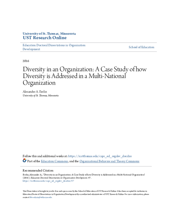 (PDF) Diversity in an Organization: A Case Study of how Diversity is ...