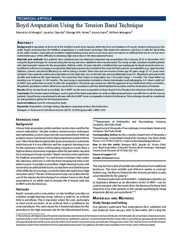 (PDF) Boyd Amputation Using the Tension Band Technique