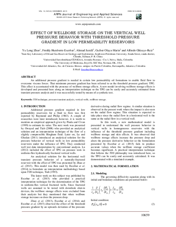 (PDF) Effect of Wellbore Storage on the Vertical Well Pressure Behavior ...