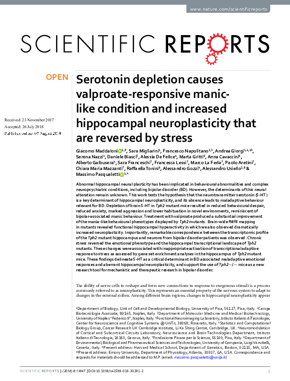 (PDF) Serotonin depletion causes valproate-responsive manic-like ...