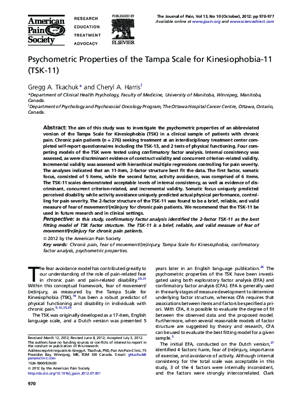 (PDF) Psychometric Properties of the Tampa Scale for Kinesiophobia-11 ...