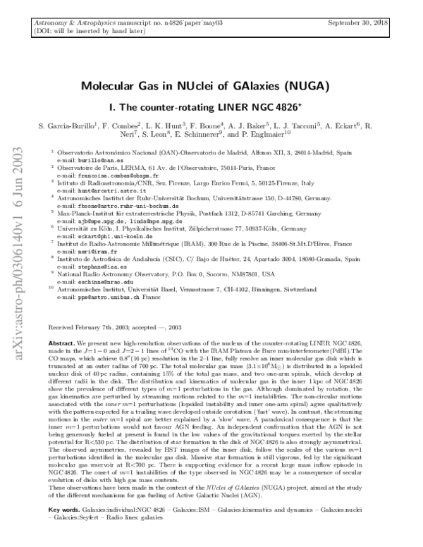 (PDF) Molecular Gas in NUclei of GAlaxies (NUGA) I.The counter-rotating LINER NGC4826
