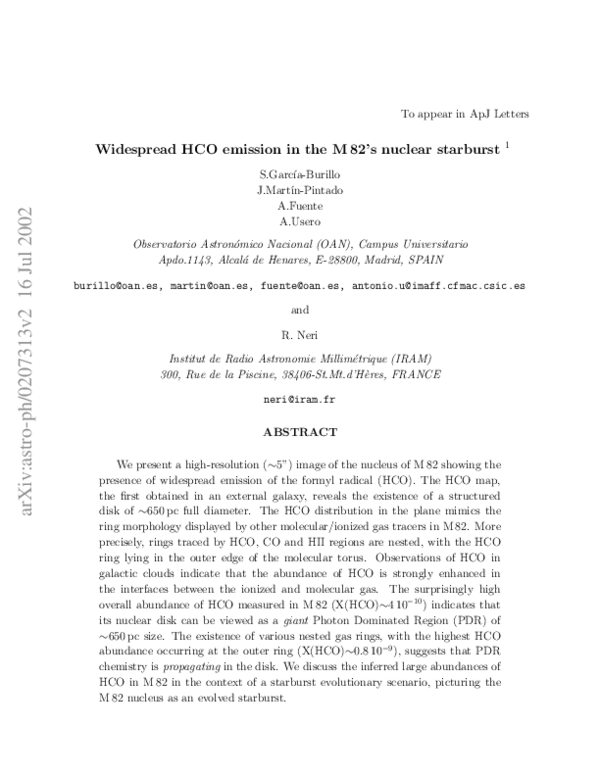 (PDF) Widespread HCO emission in the M82's nuclear starburst