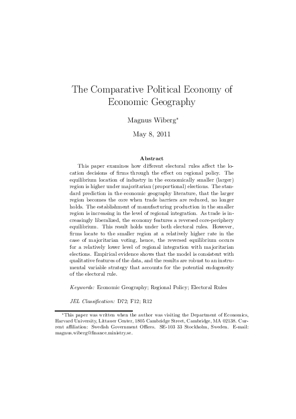 (PDF) The Comparative Political Economy of Economic Geography