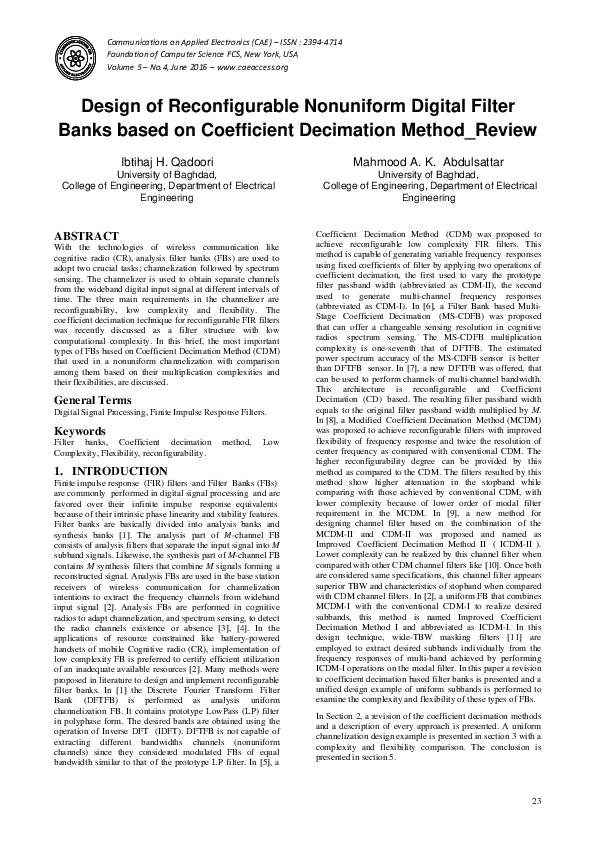 (PDF) Design of Reconfigurable Nonuniform Digital Filter Banks based on ...