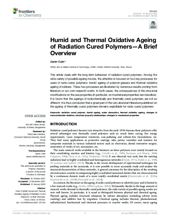 (PDF) Humid and Thermal Oxidative Ageing of Radiation Cured Polymers—A ...