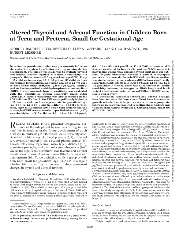 (PDF) Altered Thyroid and Adrenal Function in Children Born at Term and ...
