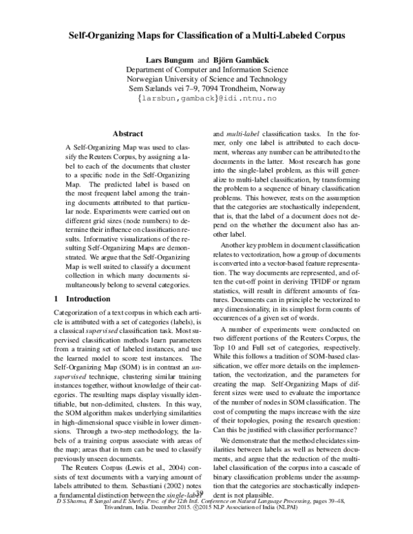 (PDF) Self-Organizing Maps for Classification of a Multi-Labeled Corpus