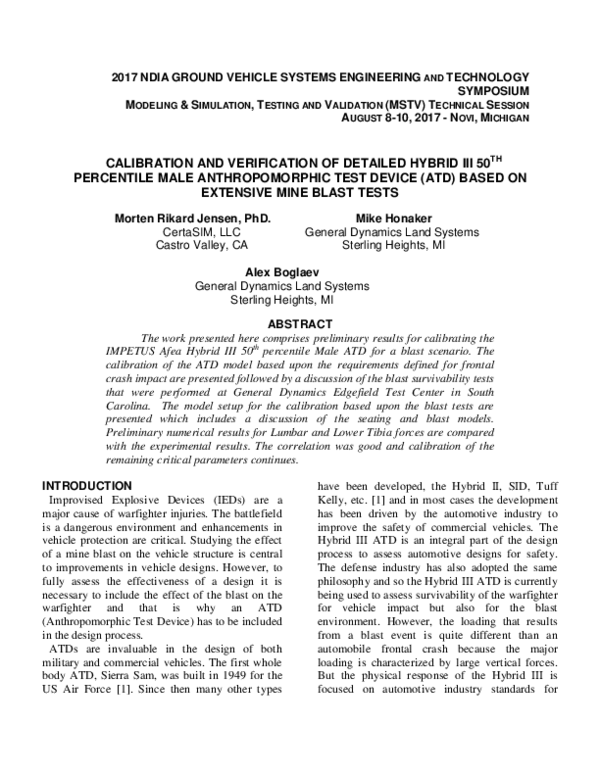 (PDF) Calibration and Verification of Detailed Hybrid III 50TH ...