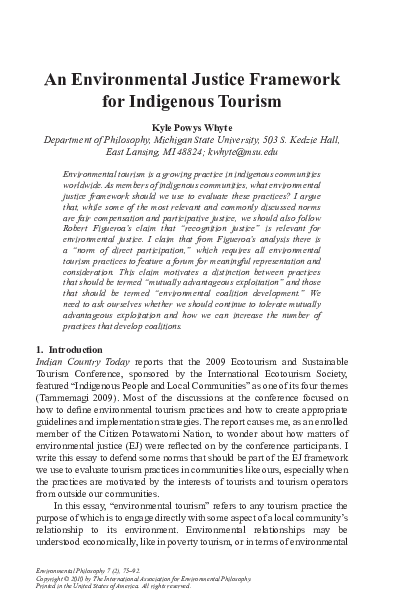 (PDF) An Environmental Justice Framework for Indigenous Tourism