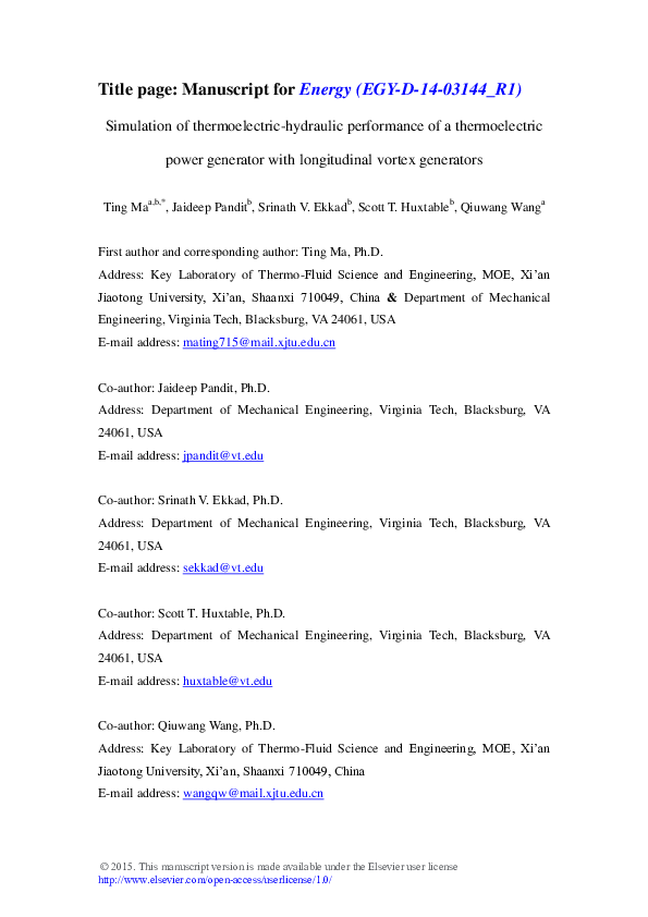 (PDF) Simulation of thermoelectric-hydraulic performance of a ...