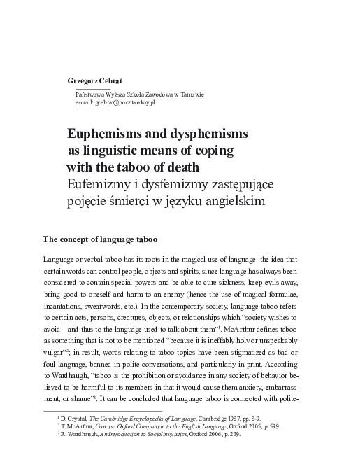 (PDF) Euphemisms and dysphemisms as linguistic means of coping with the taboo of death