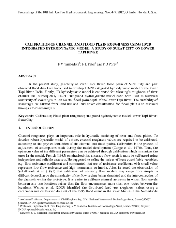 (PDF) Calibration of Channel and Flood Plain Roughness Using 1D/2D Integrated Hydrodynamic Model ...