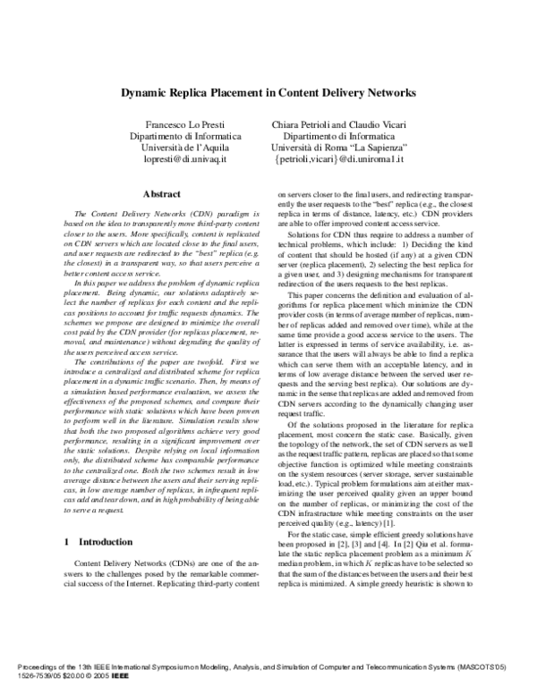 (PDF) Dynamic replica placement in content delivery networks