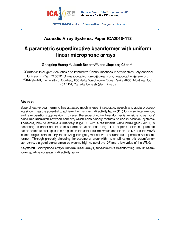 (PDF) Acoustic Array Systems : Paper ICA 2016-412 A parametric superdirective beamformer with ...