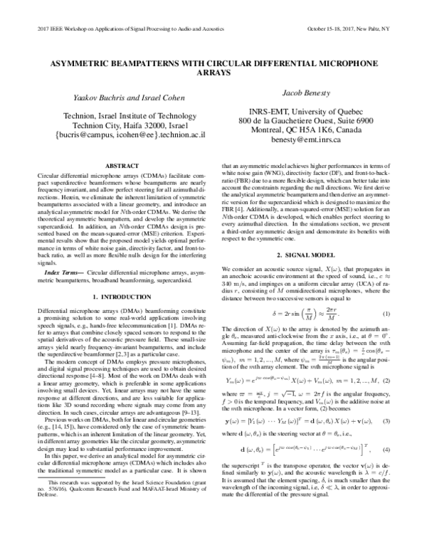 (PDF) Asymmetric beampatterns with circular differential microphone arrays | Jacob Benesty ...
