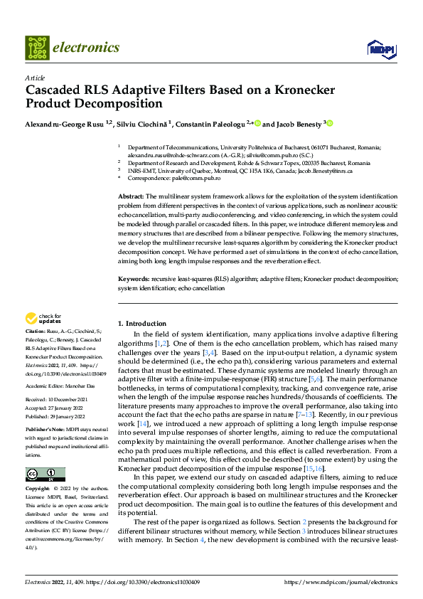 (PDF) Cascaded RLS Adaptive Filters Based on a Kronecker Product ...