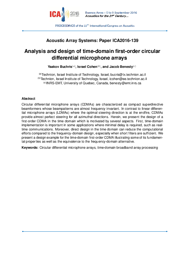 Pdf Analysis And Design Of Time Domain First Order Circular Differential Microphone Arrays