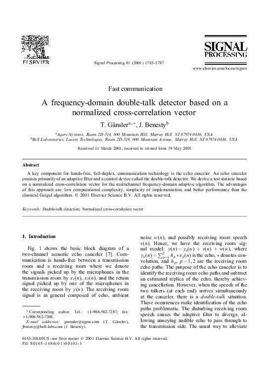Pdf A Frequency Domain Double Talk Detector Based On A Normalized
