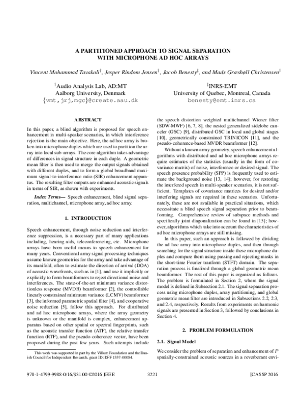 Pdf A Partitioned Approach To Signal Separation With Microphone Ad Hoc Arrays