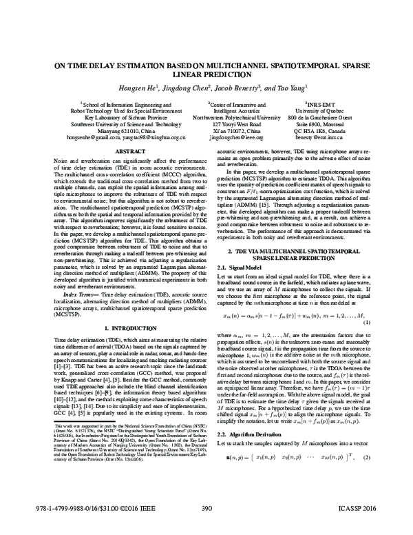 (PDF) On time delay estimation based on multichannel spatiotemporal sparse linear prediction