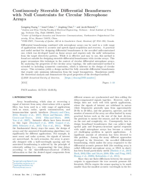 (PDF) Continuously steerable differential beamformers with null ...