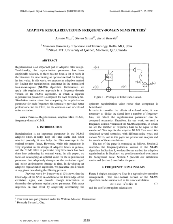 Pdf Adaptive Regularization In Frequency Domain Nlms Filters Jacob Benesty