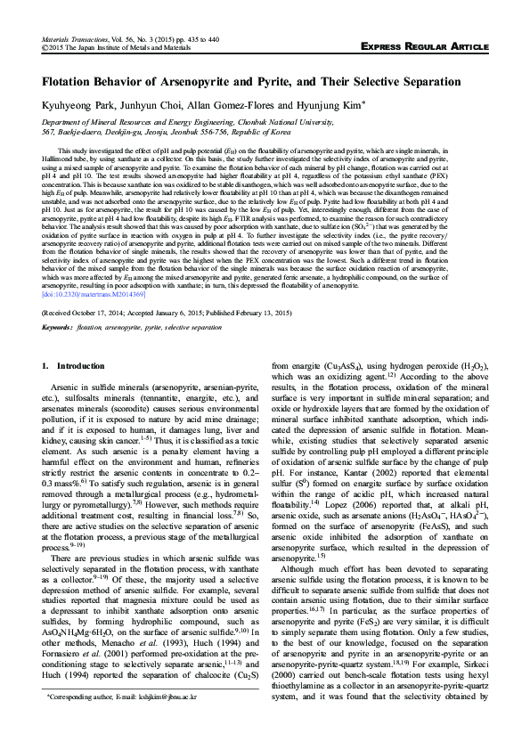 (PDF) Flotation Behavior of Arsenopyrite and Pyrite, and Their Selective Separation