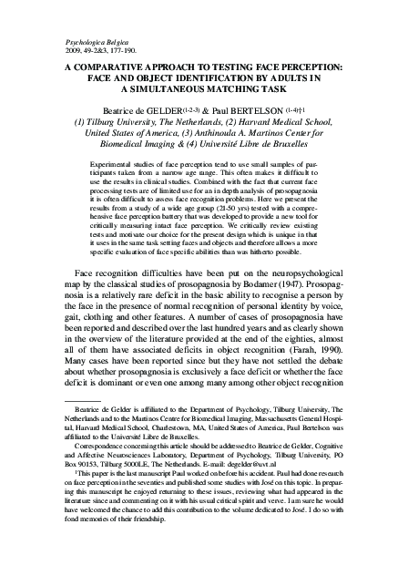 (PDF) A Comparative Approach to Testing Face Perception: Face and ...