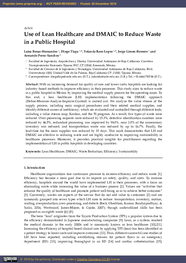 (PDF) Use of Lean Healthcare and DMAIC to Reduce Waste in a Public Hospital