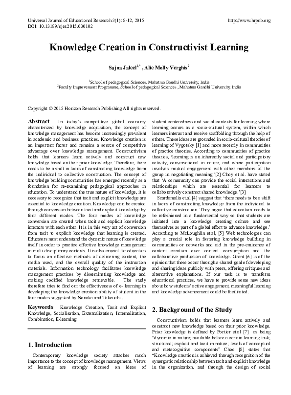 (PDF) Knowledge Creation in Constructivist Learning