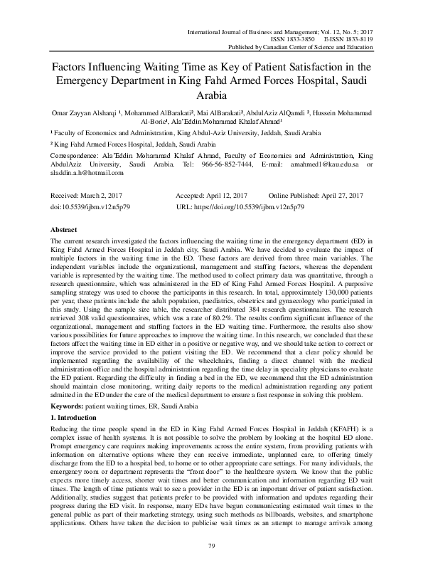 (PDF) Factors Influencing Waiting Time as Key of Patient Satisfaction in the Emergency ...