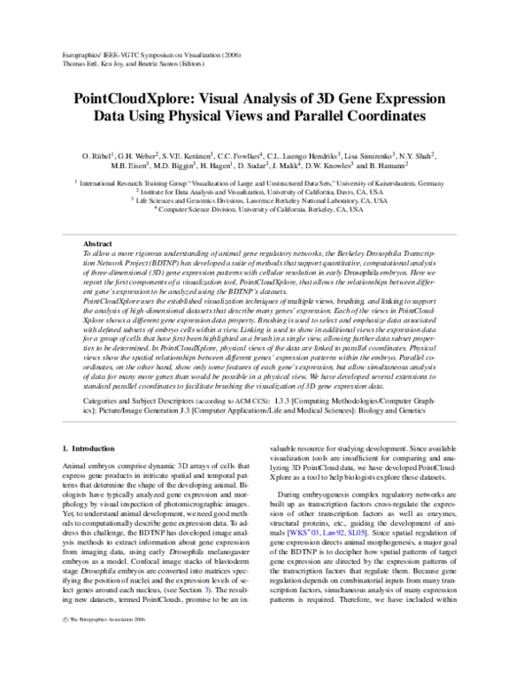 (PDF) PointCloudXplore: Visual Analysis of 3D Gene Expression Data Using Physical Views and ...