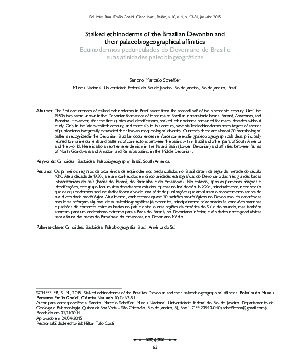 (PDF) Stalked echinoderms of the Brazilian Devonian and their ...