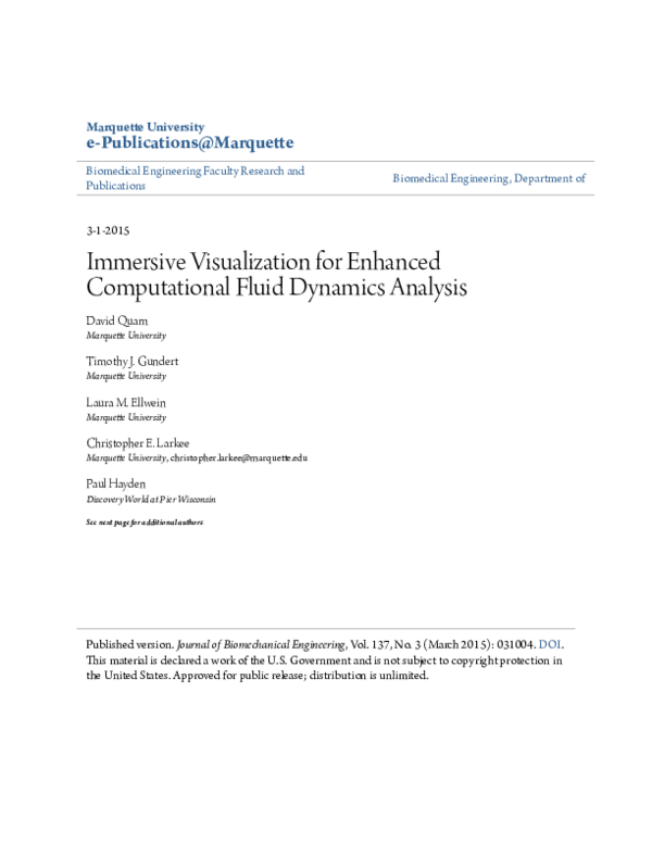 Pdf Immersive Visualization For Enhanced Computational Fluid Dynamics