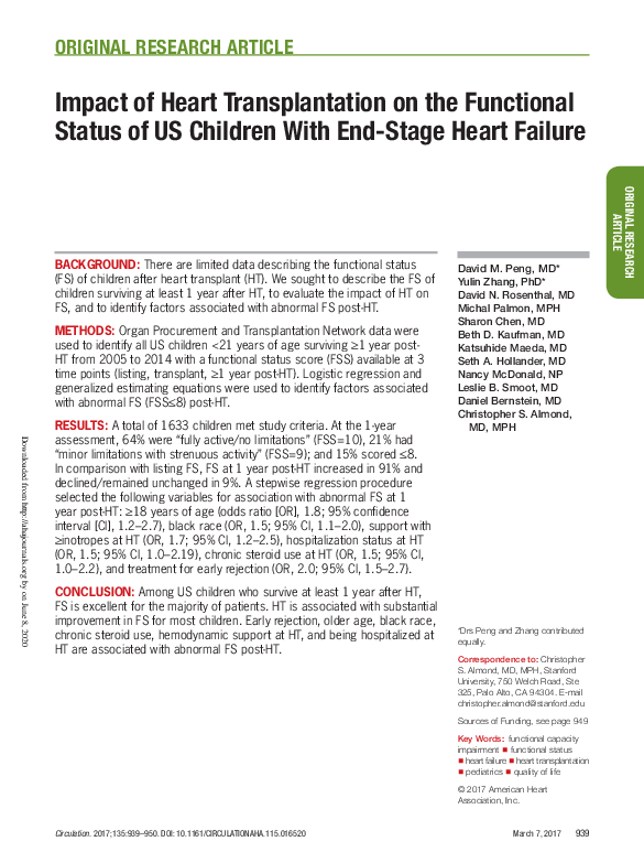 (PDF) Impact of Heart Transplantation on the Functional Status of U.S ...