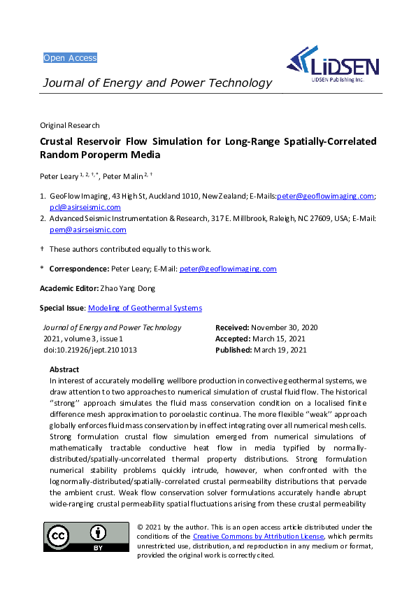 (PDF) Crustal Reservoir Flow Simulation for Long-Range Spatially ...