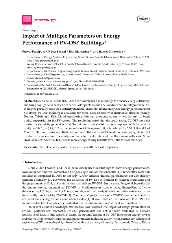 (PDF) Impact of Multiple Parameters on Energy Performance of PV-DSF ...