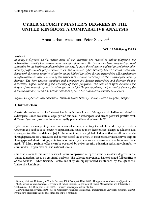 (PDF) Cyber Security Master's degrees in the United Kingdom: a comparative analysis