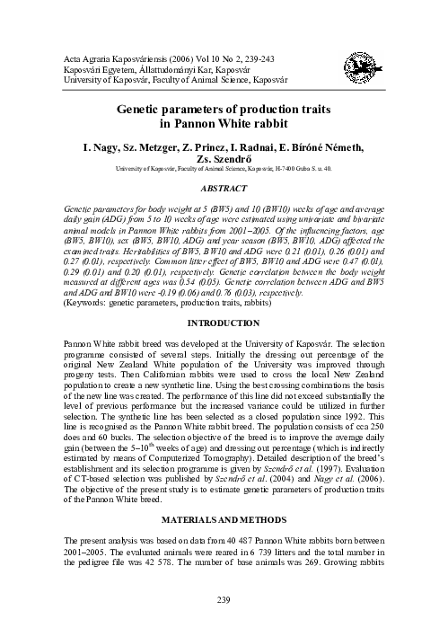 (PDF) Genetic parameters of production traits in Pannon White rabbit